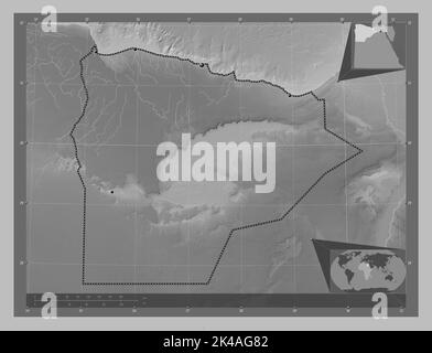 Matrouh, governorate of Egypt. Grayscale elevation map with lakes and ...