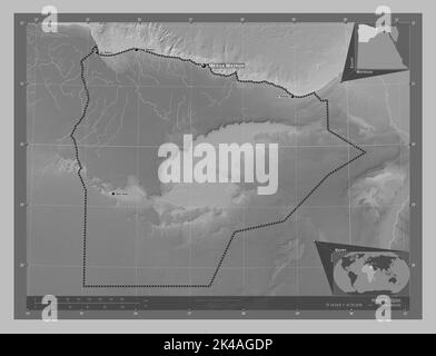 Matrouh, governorate of Egypt. Grayscale elevation map with lakes and ...