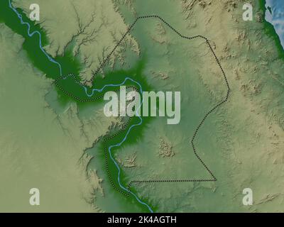 Qina, governorate of Egypt. Colored elevation map with lakes and rivers ...