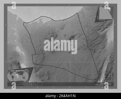 Shamal Sina', governorate of Egypt. Grayscale elevation map with lakes ...