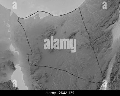 Shamal Sina', governorate of Egypt. Grayscale elevation map with lakes ...