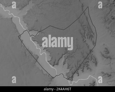 Suhaj, governorate of Egypt. Grayscale elevation map with lakes and ...