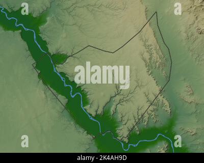Suhaj, governorate of Egypt. Elevation map colored in sepia tones with ...
