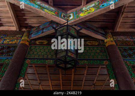 Colourful interior timber hall and structure of Chinese Dungan Uyghur ...
