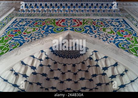 Colourful mihrab inside of Chinese Dungan Uyghur Mosque in Zharkent ...
