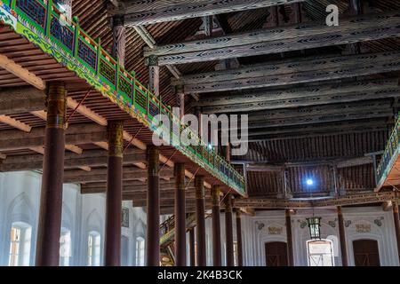 Colourful interior timber hall and structure of Chinese Dungan Uyghur ...