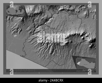 Ahuachapan, department of El Salvador. Bilevel elevation map with lakes ...