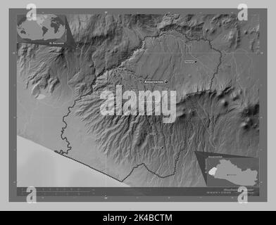 Ahuachapan, department of El Salvador. Grayscale elevation map with ...