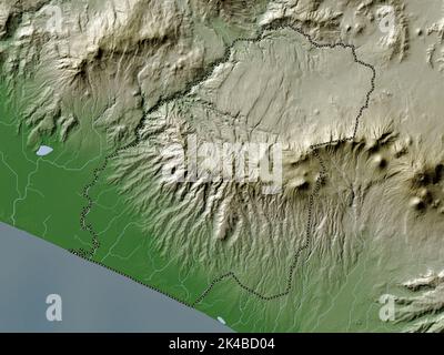 Ahuachapan, department of El Salvador. Colored elevation map with lakes ...