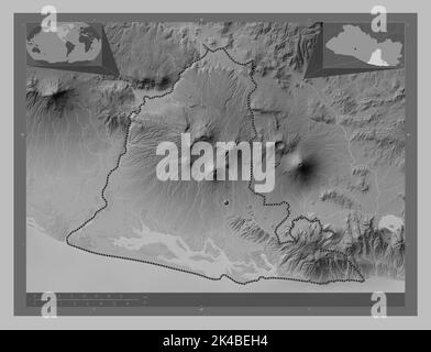 Usulutan, department of El Salvador. Grayscale elevation map with lakes ...