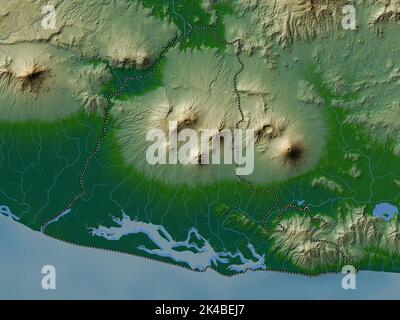 Usulutan, department of El Salvador. Colored elevation map with lakes ...