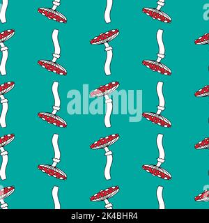 Cartoon autumn amanita seamless mushrooms pattern for Halloween ...