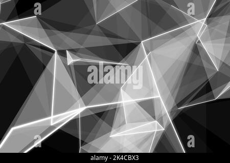 Abstract illustration of grey plexus networks against black background ...