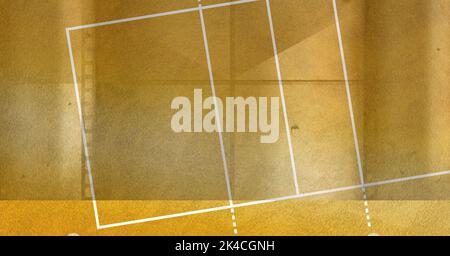 Composition of white sports court grid overhead view over black ...