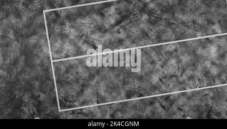 Composition of white sports court grid overhead view over black ...