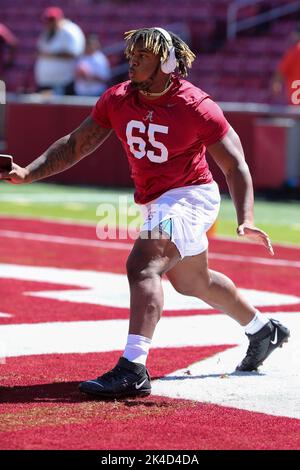Alabama offensive lineman JC Latham runs a drill at the NFL football ...