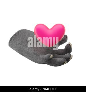 3d furry wolf hands holding heart in plastic cartoon style. Werewolf ...