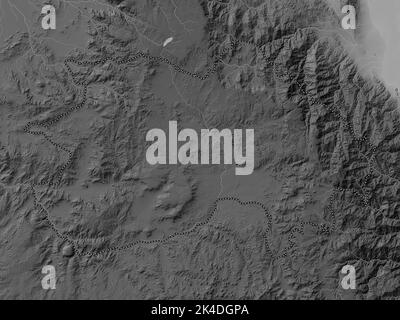 Debub, region of Eritrea. Grayscale elevation map with lakes and rivers ...
