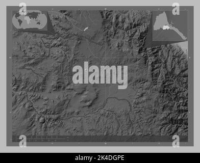 Debub, region of Eritrea. Grayscale elevation map with lakes and rivers ...