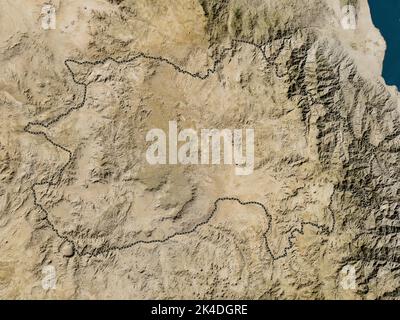 Debub, region of Eritrea. Low resolution satellite map. Locations and ...