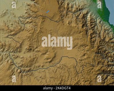 Debub, region of Eritrea. Colored elevation map with lakes and rivers ...