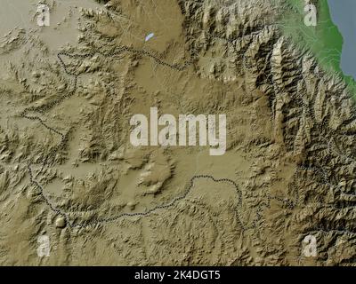 Debub, region of Eritrea. Colored elevation map with lakes and rivers ...