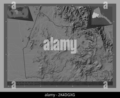 Gash Barka, region of Eritrea. Bilevel elevation map with lakes and ...
