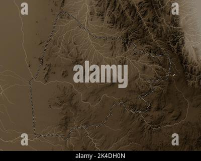Gash Barka, region of Eritrea. Colored elevation map with lakes and ...