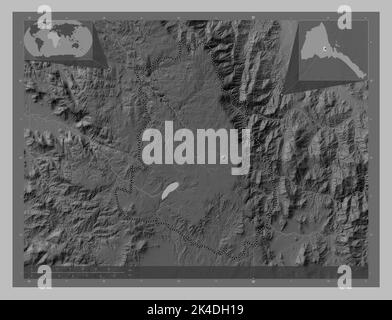 Maekel, region of Eritrea. Grayscale elevation map with lakes and ...
