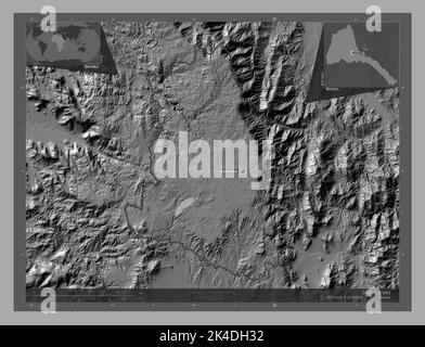 Maekel, region of Eritrea. Bilevel elevation map with lakes and rivers ...