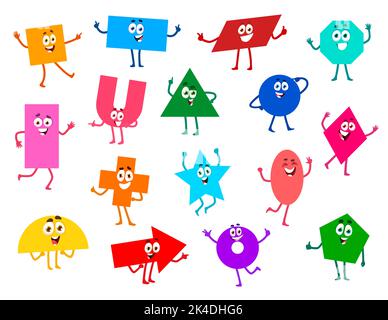 Cartoon math shape characters, math game worksheet or mathematics quiz ...