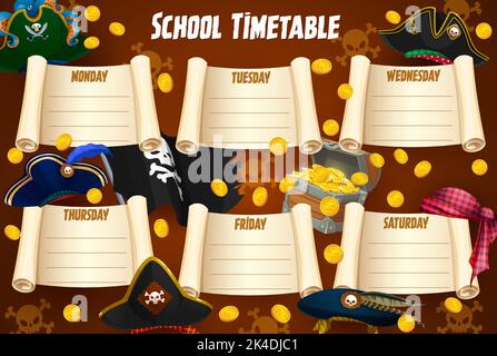 Pirate tricorn, cocked hats, flag and golden chest education timetable ...