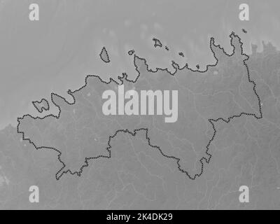 Harju, county of Estonia. Grayscale elevation map with lakes and rivers ...