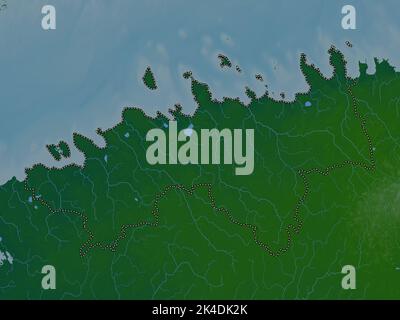 Harju, county of Estonia. Colored elevation map with lakes and rivers ...