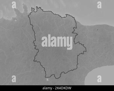 Laane-Viru, county of Estonia. Grayscale elevation map with lakes and ...