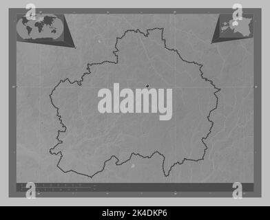 Rapla, county of Estonia. Grayscale elevation map with lakes and rivers ...