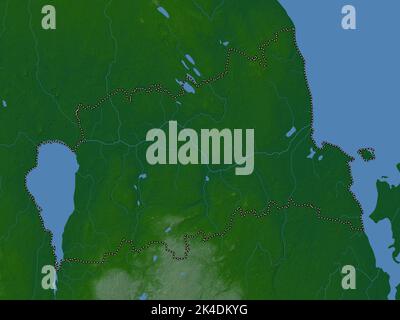 Tartu, county of Estonia. Colored elevation map with lakes and rivers ...