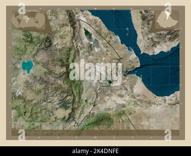 Afar, state of Ethiopia. High resolution satellite map. Locations and ...