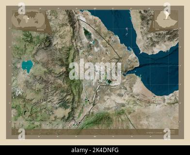 Afar, state of Ethiopia. High resolution satellite map. Locations of ...