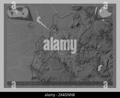 Benshangul-Gumaz, state of Ethiopia. Grayscale elevation map with lakes ...