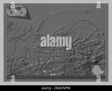 Dire Dawa, city of Ethiopia. Grayscale elevation map with lakes and ...