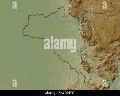 Gambela Peoples, state of Ethiopia. Colored elevation map with lakes ...