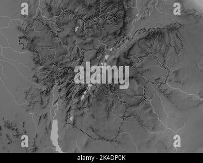Oromia, state of Ethiopia. Grayscale elevation map with lakes and ...