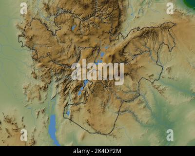 Oromia, state of Ethiopia. Colored elevation map with lakes and rivers ...