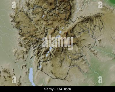 Oromia, state of Ethiopia. Colored elevation map with lakes and rivers ...