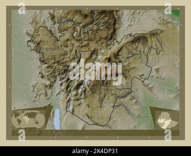 Oromia, state of Ethiopia. Colored elevation map with lakes and rivers ...