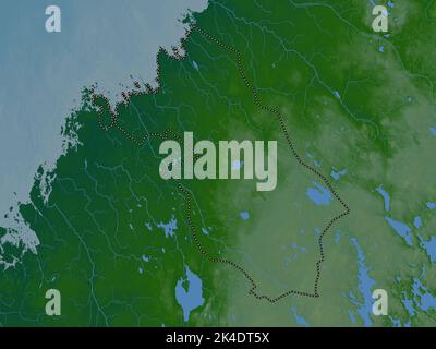 Central Finland, region of Finland. Colored elevation map with lakes ...