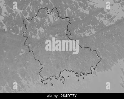Kymenlaakso, region of Finland. Grayscale elevation map with lakes and ...