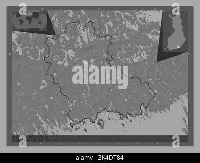 Kymenlaakso, region of Finland. Bilevel elevation map with lakes and ...