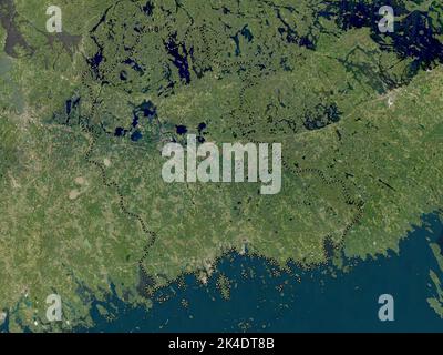 Kymenlaakso, region of Finland. Low resolution satellite map. Locations ...